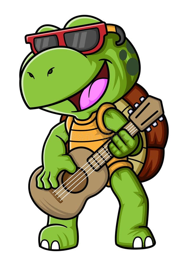 Cartoon Little Turtle Playing a Guitar Stock Vector - Illustration of ...