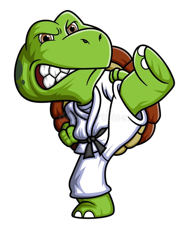 Cartoon Little Turtle Training Karate Stock Vector - Illustration of ...