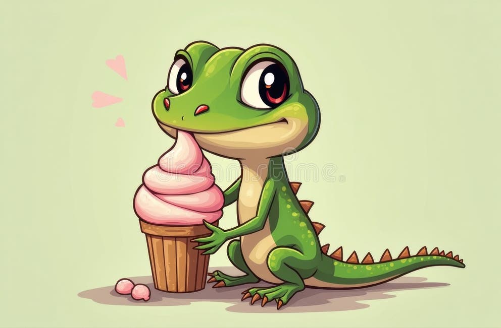Cartoon of Lizard Eating Ice Cream Stock Illustration - Illustration of ...