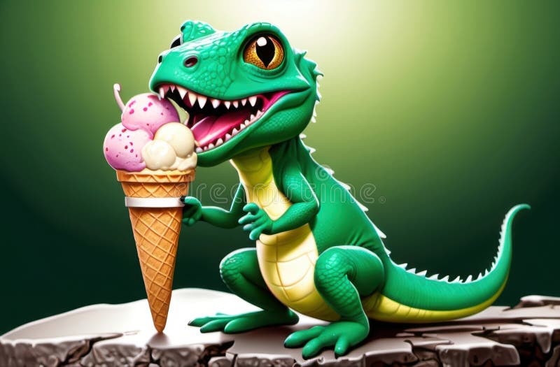 Cartoon of Lizard Eating Ice Cream Stock Illustration - Illustration of ...