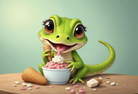 Cartoon of Lizard Eating Ice Cream Stock Illustration - Illustration of ...