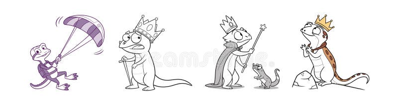Cartoon Lizard Illustrations in Different Situations and Roles Stock ...