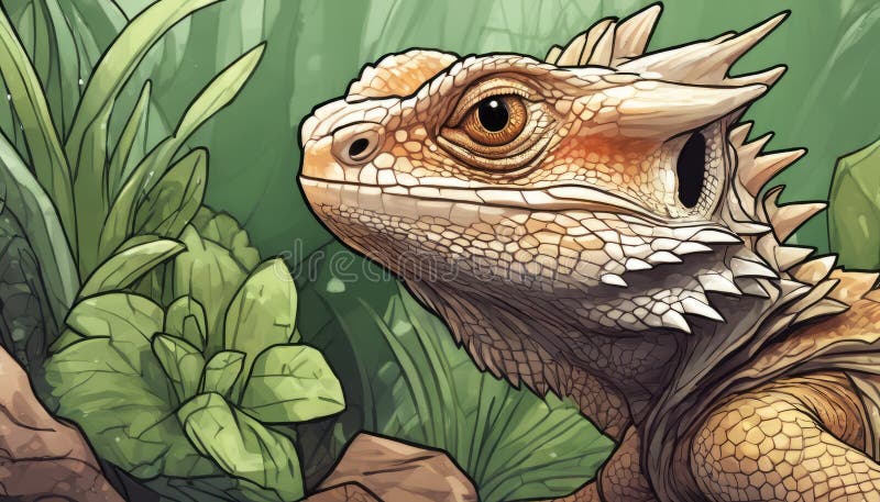 A Cartoon Lizard with a Long Tail and Horns Stock Illustration ...