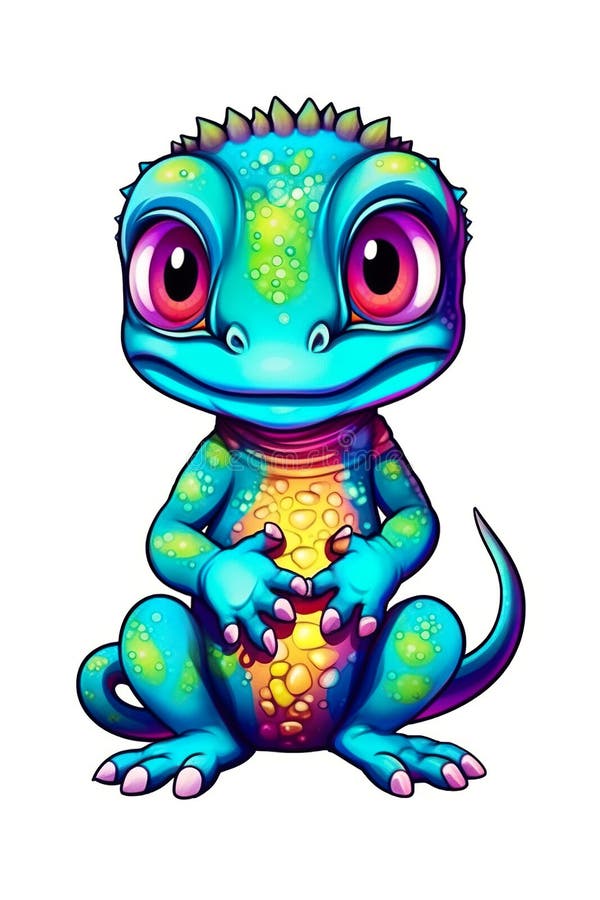 A Cartoon Lizard Sitting on the Ground. Generative AI Image. Stock ...