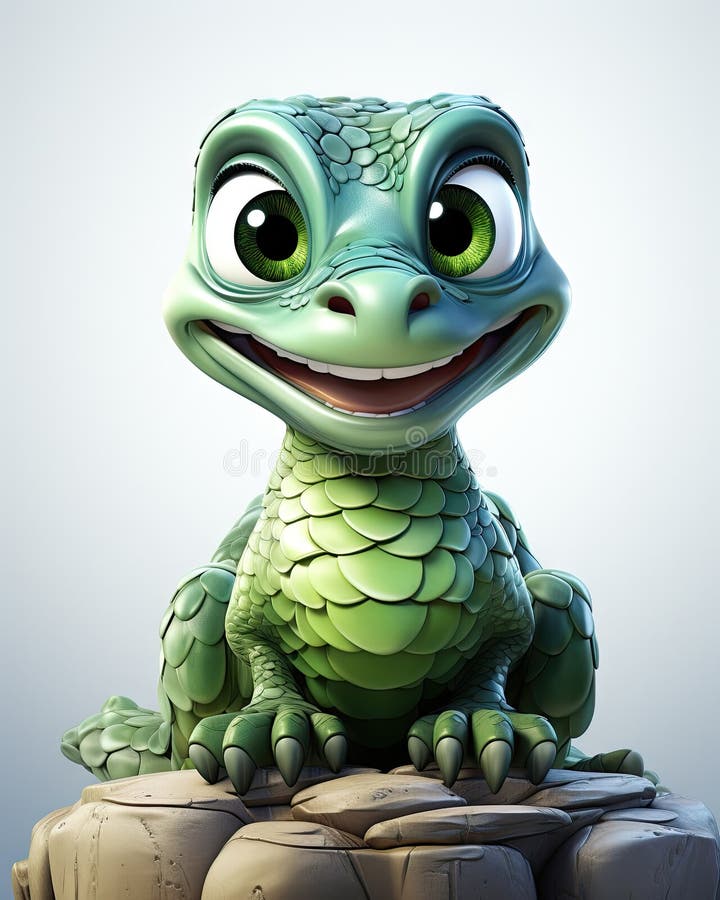 A Cartoon Lizard Sitting on Top of a Rock with Big Eyes. Generative Ai ...