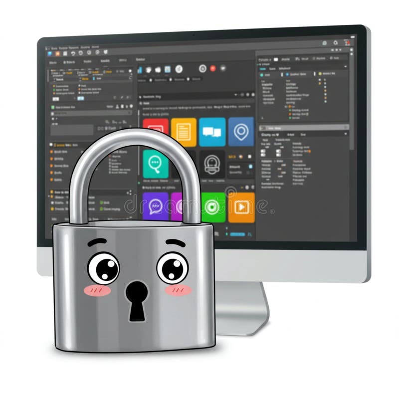 Cartoon Lock Waving in Front of Computer Screen – Playful Cybersecurity ...