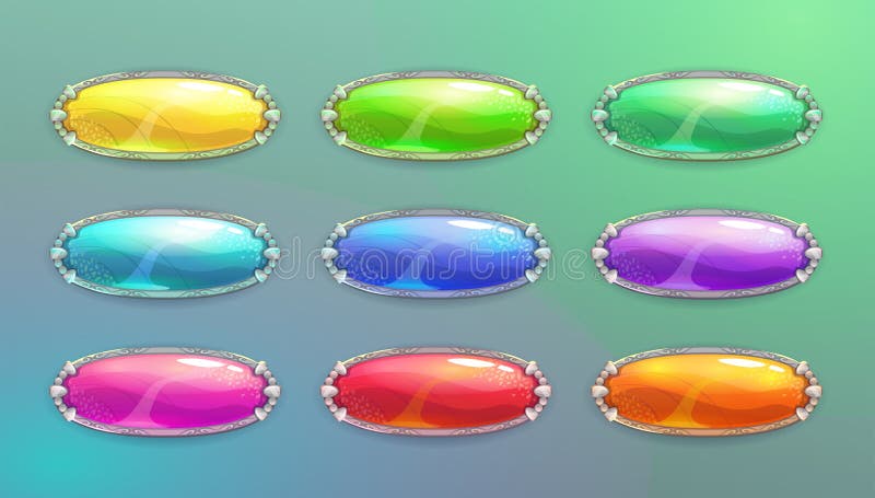 Cartoon Long Horizontal Crystal Buttons. Stock Vector - Illustration of ...