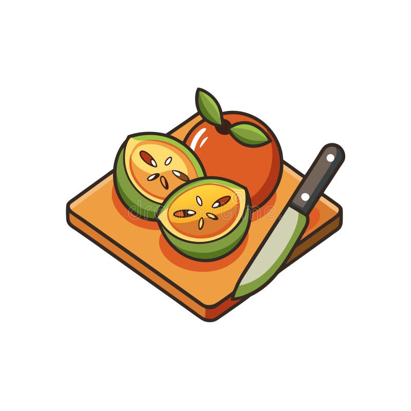 Cartoon Loquat Fruit with Cutting Board and Knife Stock Illustration ...