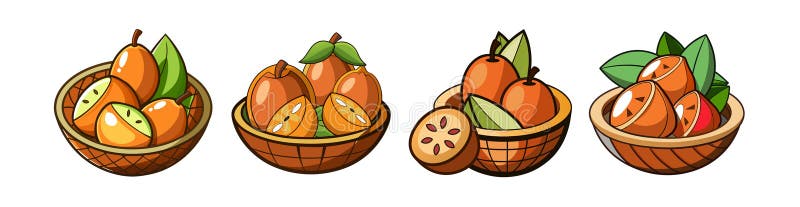 Cartoon Loquats in Basket: Isolated Vector Illustration Stock Vector ...