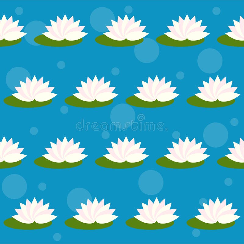 Cartoon Lotus on Bright Blue Cover Seamless Pattern Background Stock ...