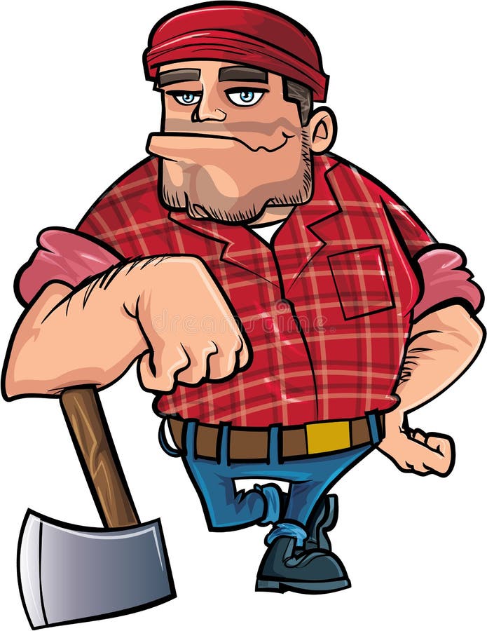Cartoon Lumberjack Chopping a Huge Log Stock Vector - Illustration of ...