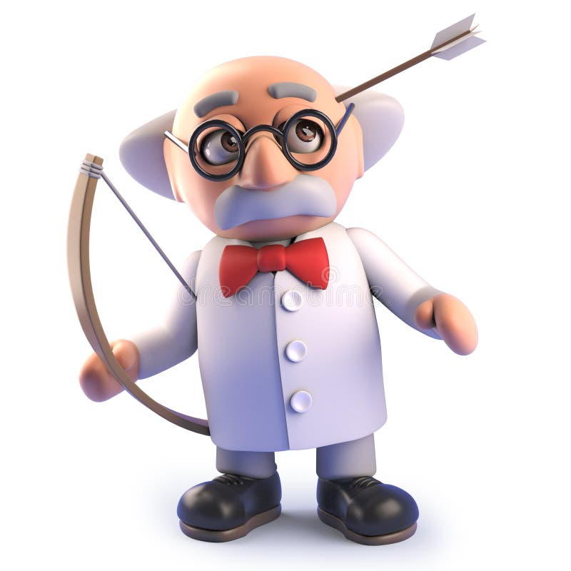 Cartoon Mad Scientist Has an Arrow in His Head, 3d Illustration Stock ...