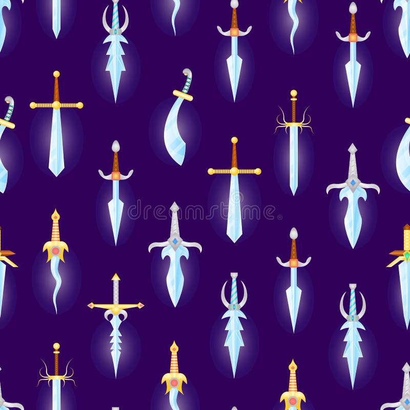 Cartoon Magic Swords Seamless Pattern Background. Vector Stock Vector ...