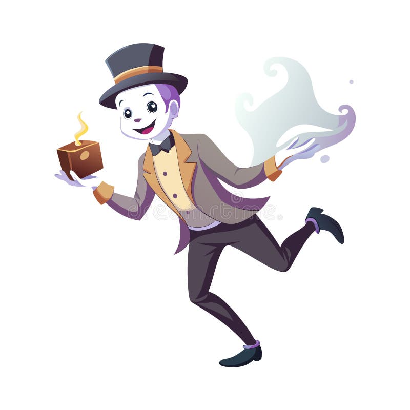 Cartoon Magician with Magic Box and Smoke Effect, Vector Illustration ...