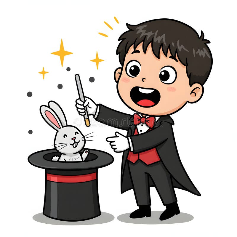 Cartoon Magician with Rabbit in Hat - Generated Using Ai Stock ...