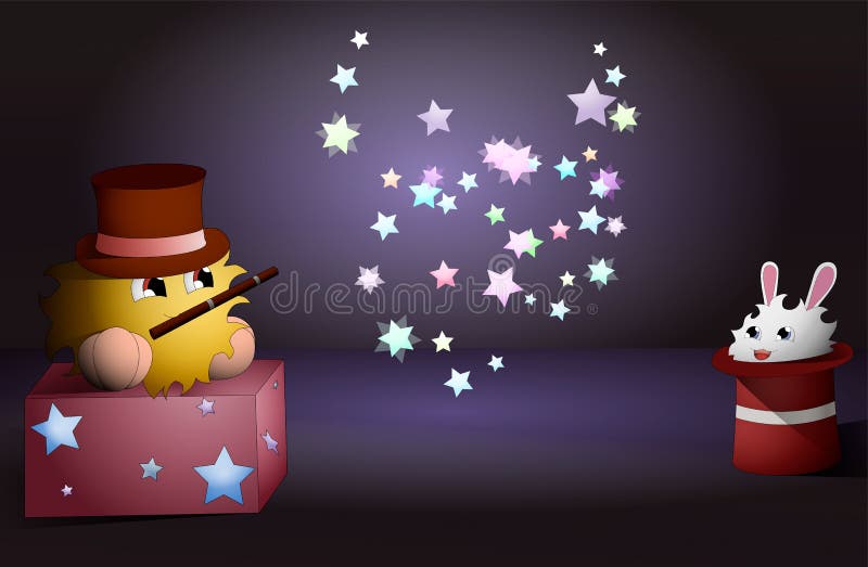 Cartoon Magician and a Rabbit Inside a Magic Hat Stock Vector ...