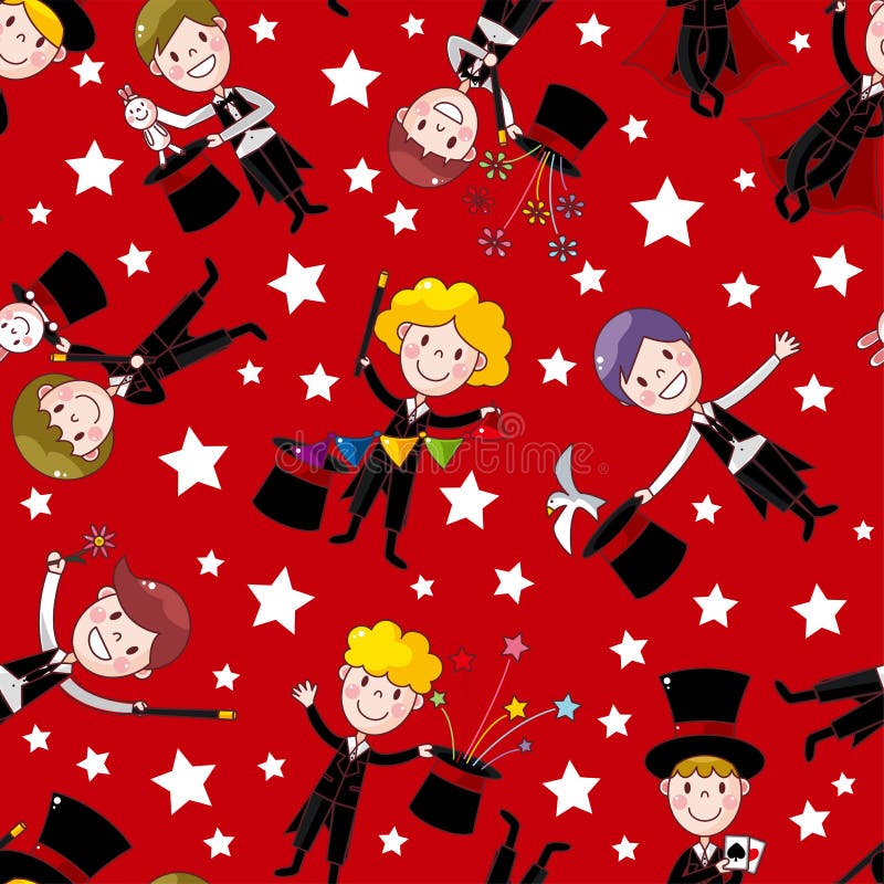 Cartoon Magician Seamless Pattern Stock Vector - Illustration of circus ...