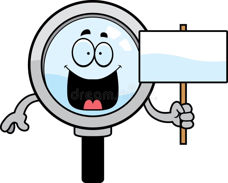 Cartoon Magnifying Glass Sign Stock Vector - Illustration of smiling ...