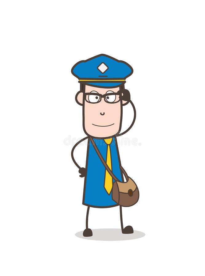 Cartoon Mail-Man with Specs on Face Vector Stock Illustration ...