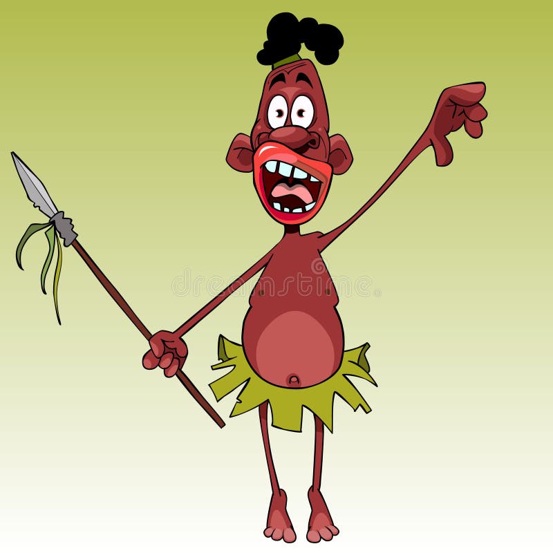 Cartoon Male Black Papuan Aborigine with a Spear Stock Vector ...