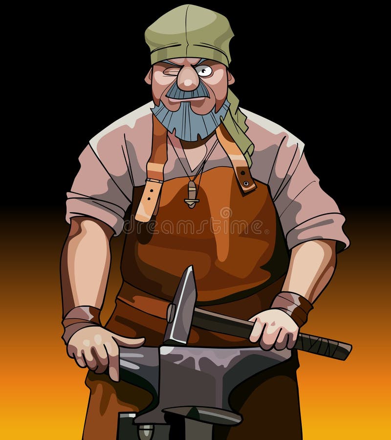 Cartoon Male Blacksmith Worker with Hammer Stock Vector - Illustration ...