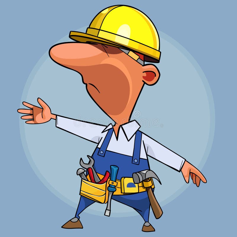 Cartoon Sad Man in Helmet and Working Clothes with Tools Stock Vector ...