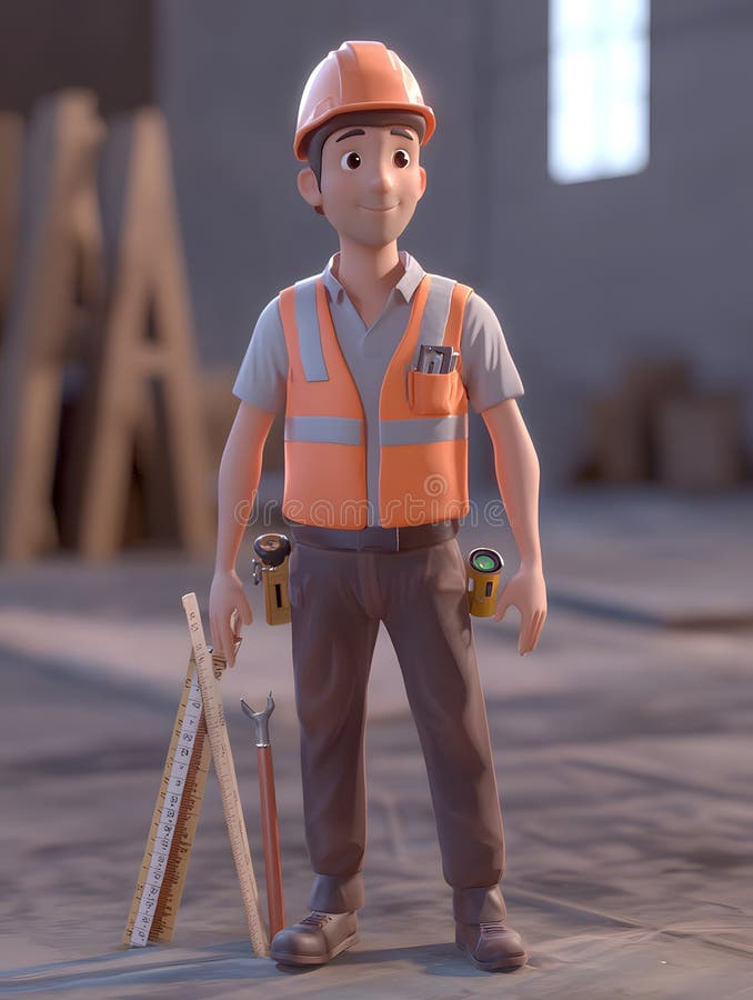Cartoon Male Construction Worker in Bright Attire Stock Image - Image ...