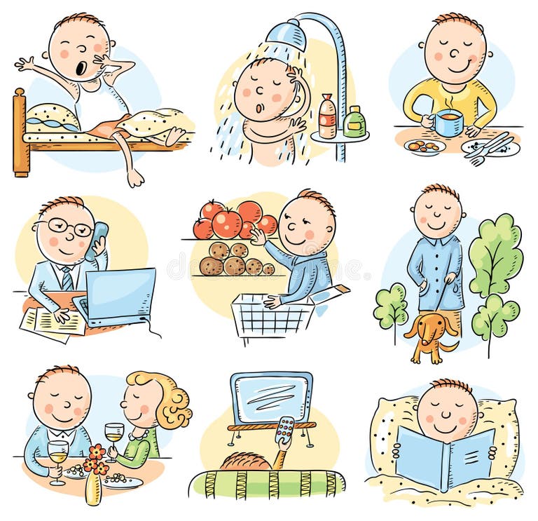 Cartoon Man daily Activities Stock Vector - Illustration of daytime ...