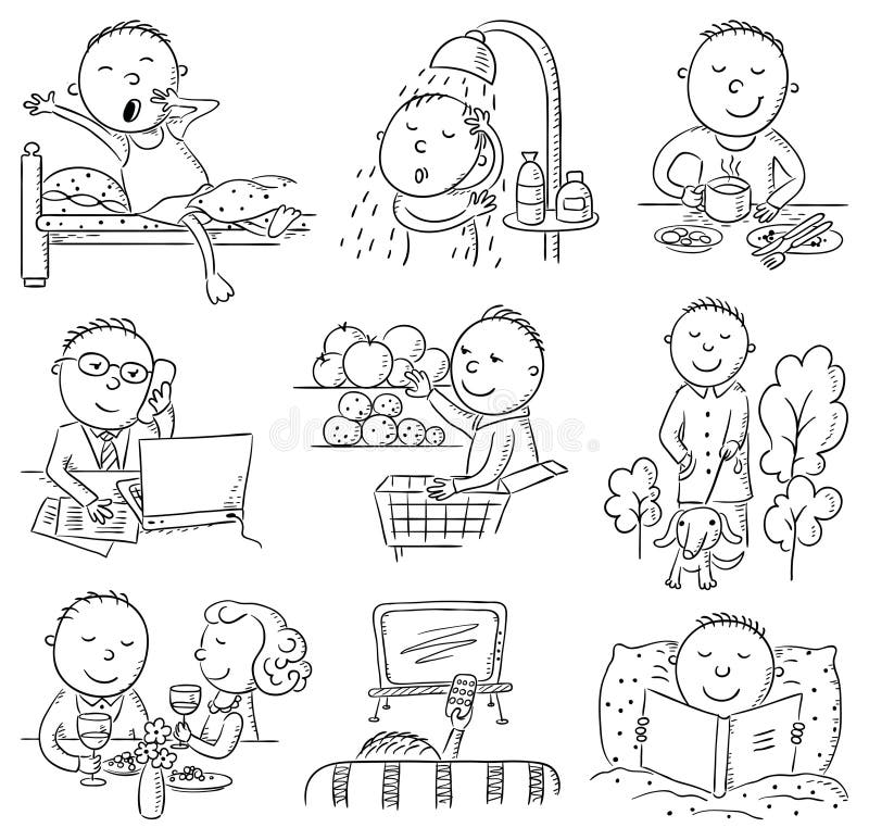 Cartoon Man daily Activities Stock Vector - Illustration of drawing ...