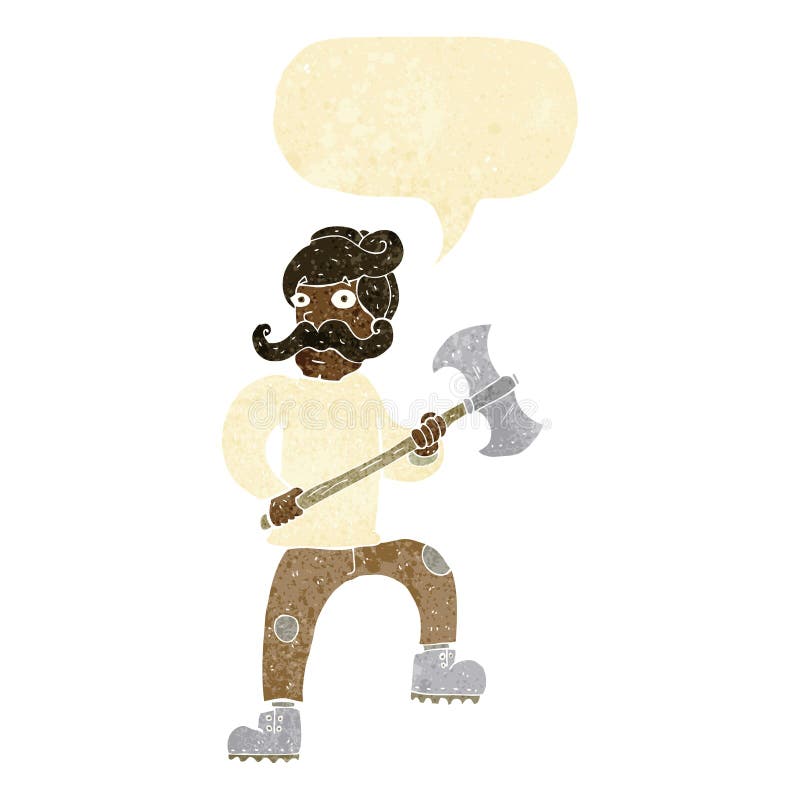 Cartoon Man with Axe with Speech Bubble Stock Illustration ...