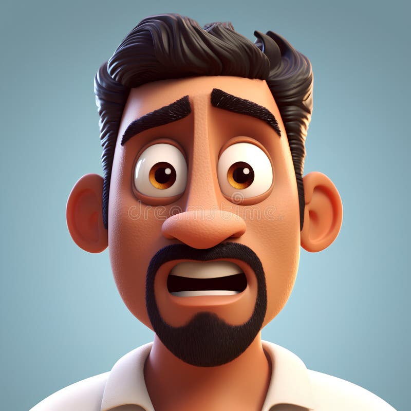 Cartoon Man with Beard and Mustache is Surprised, 3d Illustration Stock Illustration ...