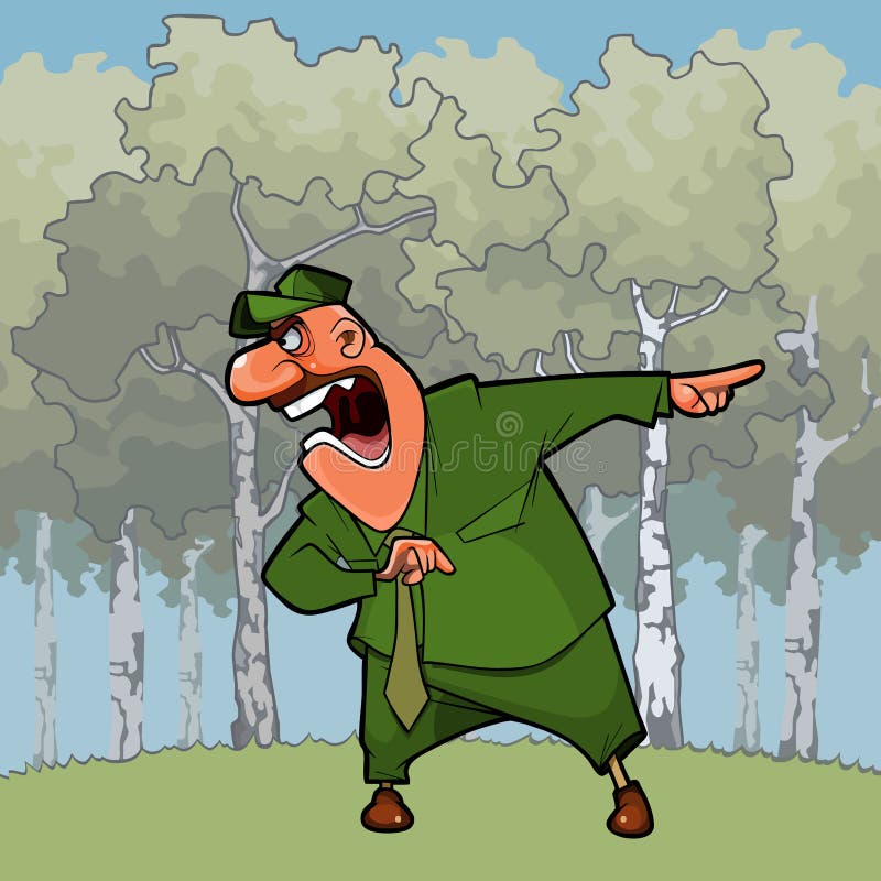 Cartoon Man in Birch Forest Shouting Pointing Finger To the Side Stock ... Cartoon Man in Birch Forest Shouting Pointing Finger To the Side Stock ...