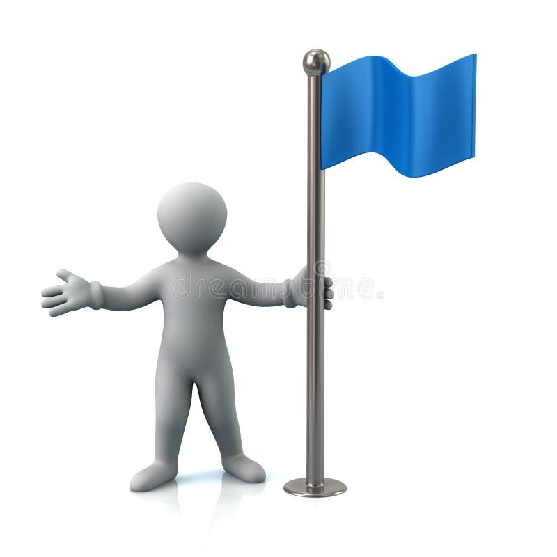 Cartoon man and blue flag stock illustration. Illustration of marker ...