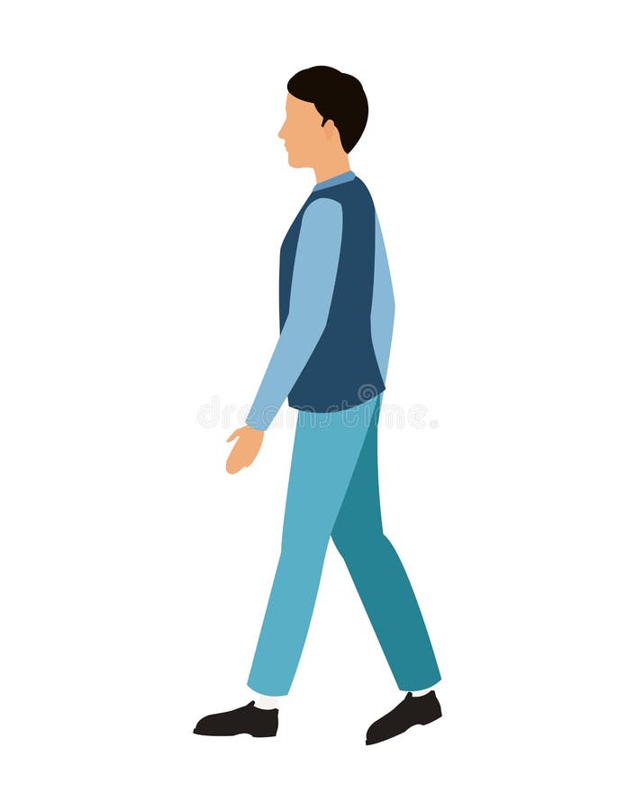 Cartoon Man with Blue Vest Walking Stock Vector - Illustration of black ...