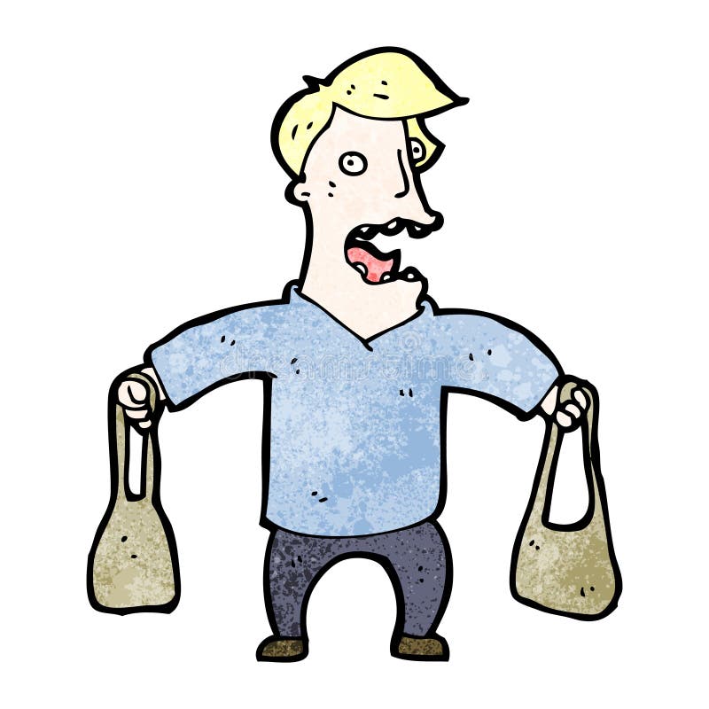 Cartoon man carrying bags stock vector. Illustration of quirky - 38060711