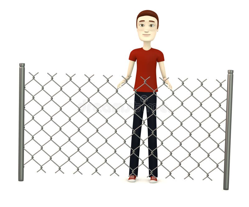 Cartoon Man with Chain Fence Stock Illustration - Illustration of chain ...