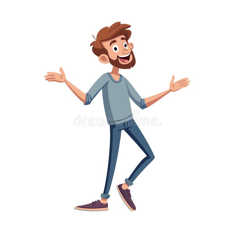 Cartoon Man Character with Open Arms Presentation Illustration ...