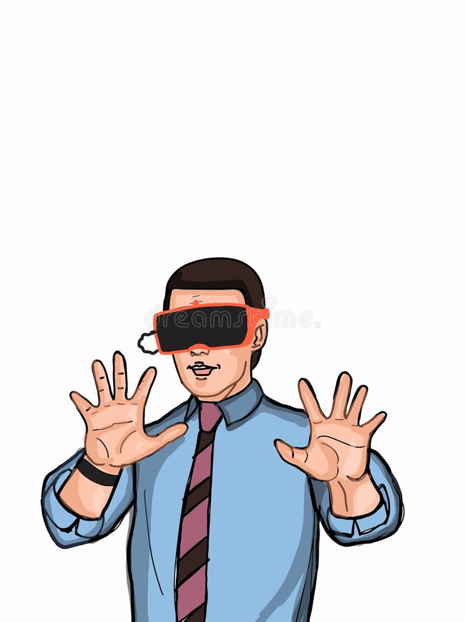 Cartoon Man Characters Wearing Vr Glasses Illustration White Background ... Cartoon Man Characters Wearing Vr Glasses Illustration White Background ...