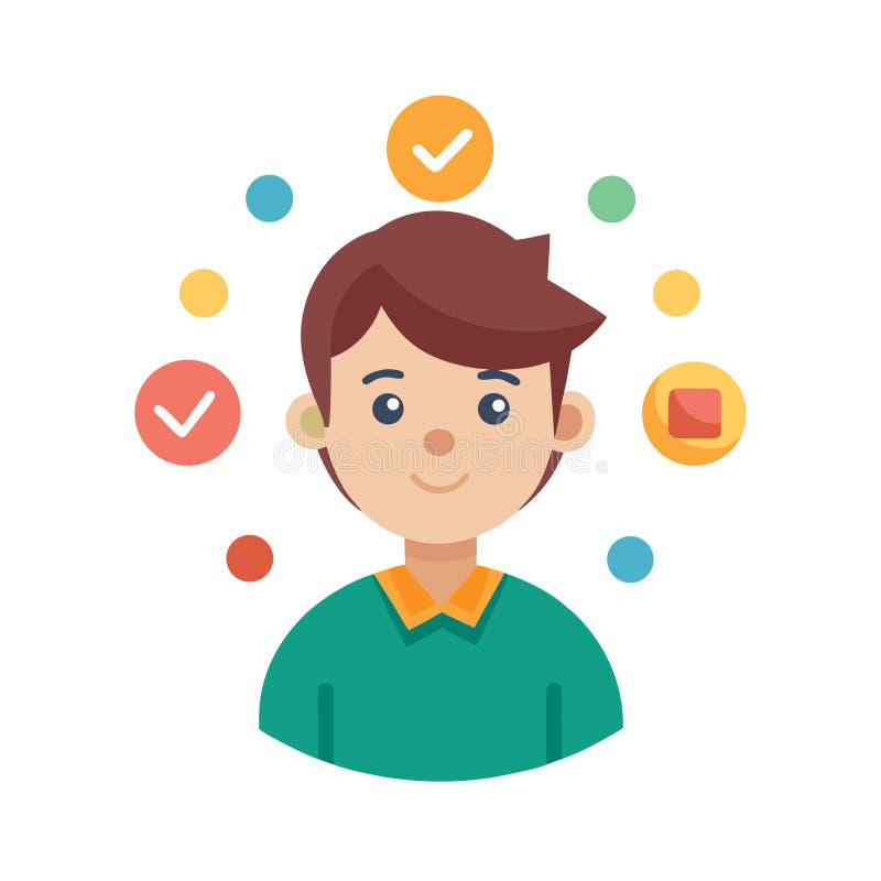 Cartoon Man with Check Marks and Task List, Successful Task Management ...