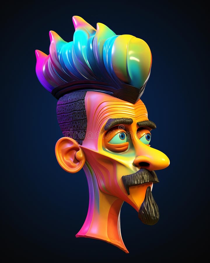 A Cartoon Man with Colorful Hair and a Mohawk Stock Illustration ...