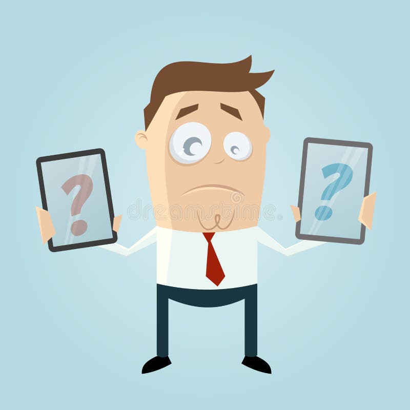 Cartoon Man is Comparing Mobile Phones Stock Vector - Illustration of ...