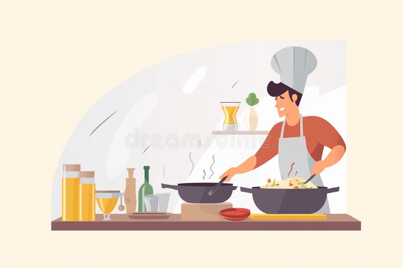 Cartoon Man Cooking in the Kitchen from Generative Ai Stock ...