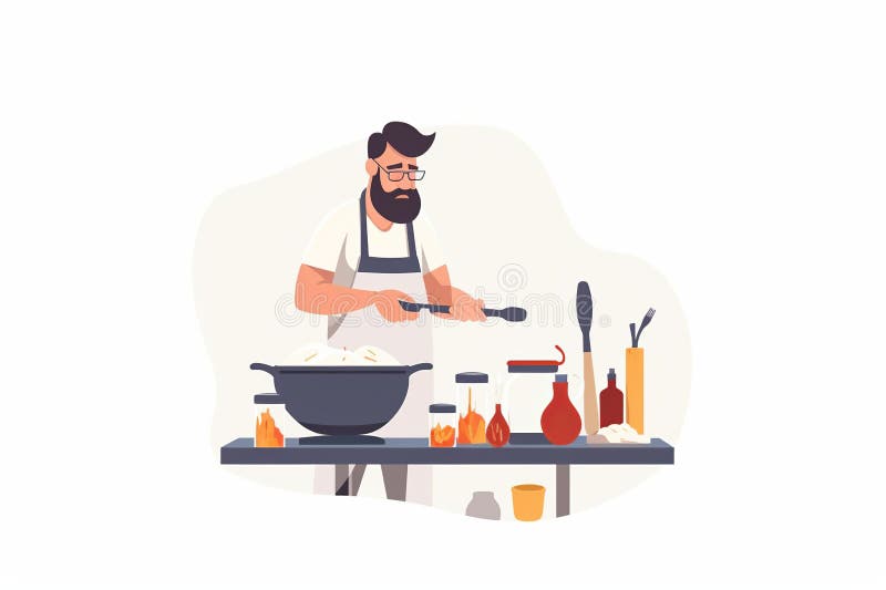 Cartoon Man Cooking in the Kitchen from Generative Ai Stock ...