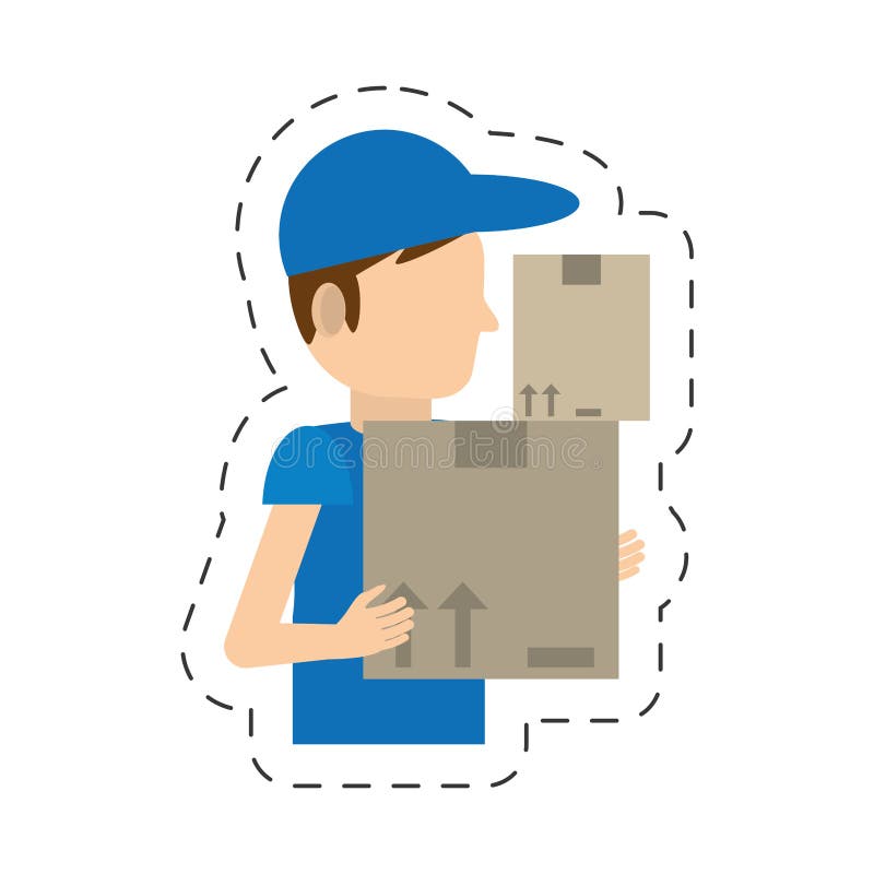 Cartoon Man Delivery Boxes Work Stock Illustration - Illustration of ...