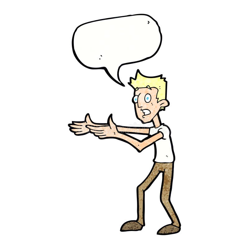 Cartoon Man Desperately Explaining with Speech Bubble Stock ...