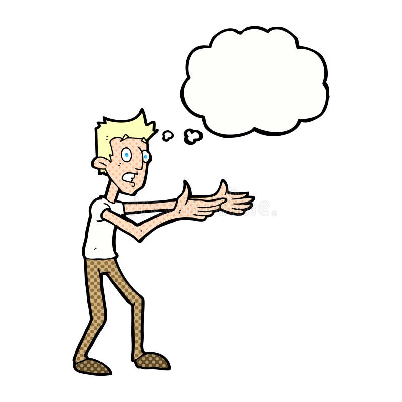 Cartoon Man Desperately Explaining with Thought Bubble Stock ...