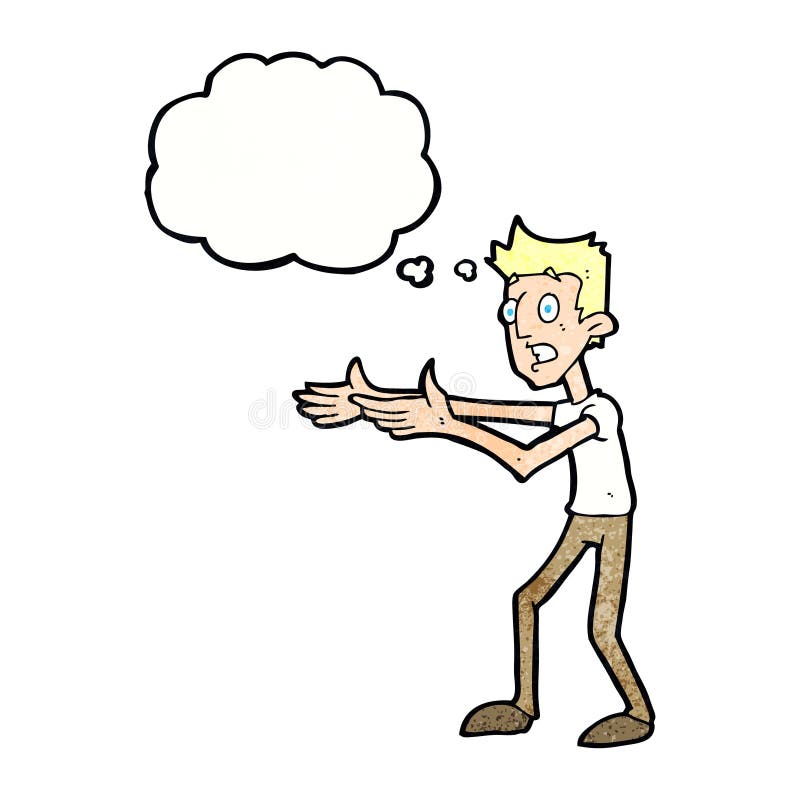 Cartoon Man Desperately Explaining with Thought Bubble Stock ...