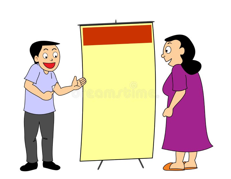 Cartoon Man Discuss and Point at Blank Banner Stock Vector ...