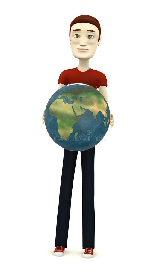 Cartoon man with earth stock illustration. Illustration of character ...
