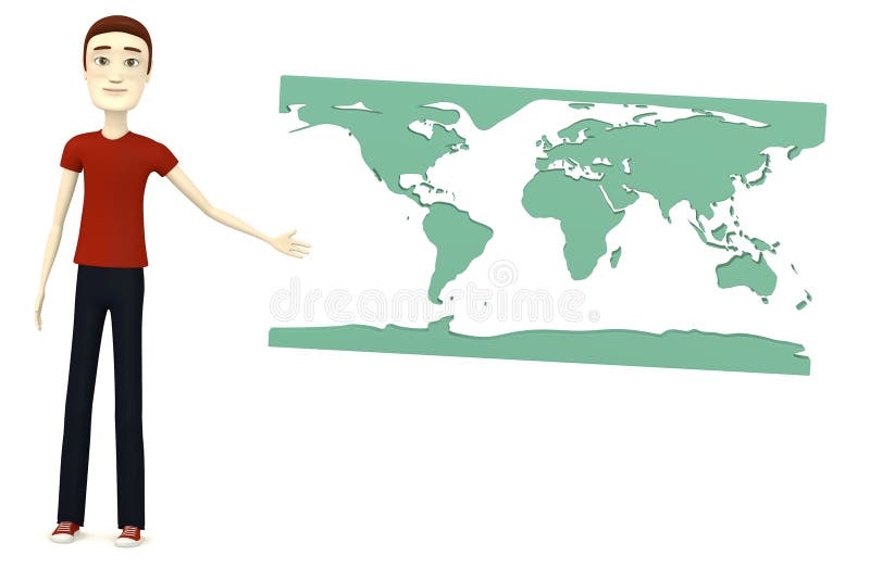 Cartoon man with earth map stock illustration. Illustration of ...